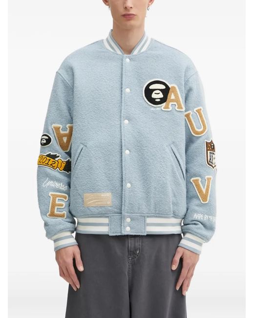 Aape By A Bathing Ape Letter-Appliqué Bomber Jacket in Blue for Men | Lyst