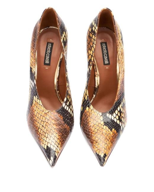 Roberto Cavalli Snake-Embossed High-Heel Pumps in Brown | Lyst