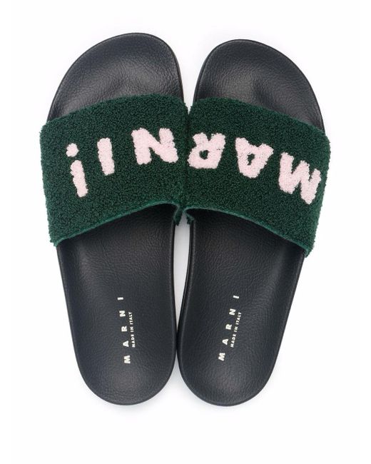 Marni Rubber Logo-print Textured Slides in Green for Men - Lyst