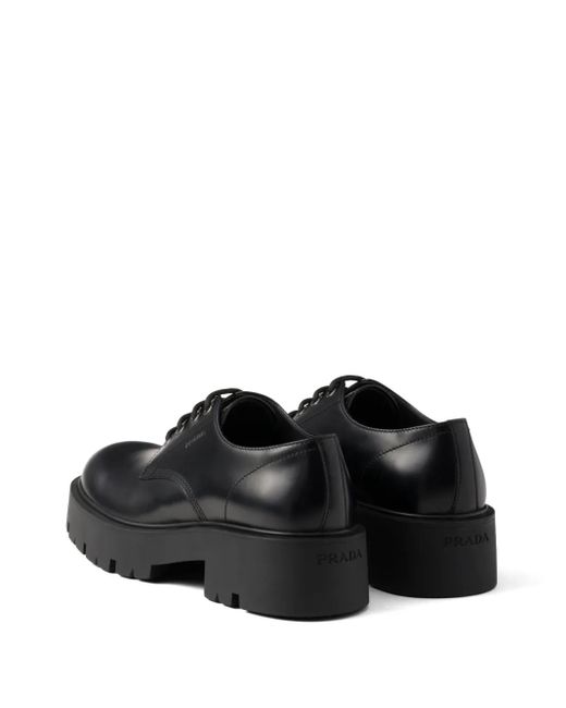 Prada Chunky Sole Leather Derby Shoes in Black for Men | Lyst