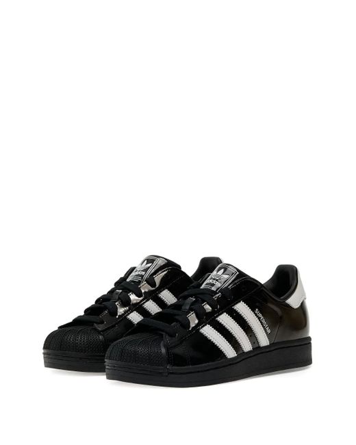 adidas Superstar Shell-Toe 3-Stripes Logo Sneakers in Black | Lyst