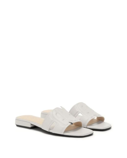 Furla Embossed Logo Sandals in White | Lyst