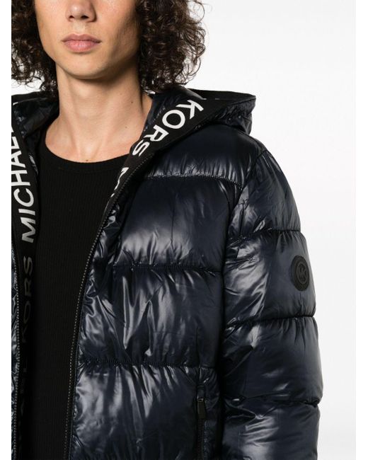 Michael Kors Logo-Tape Hooded Puffer Jacket in Black for Men | Lyst