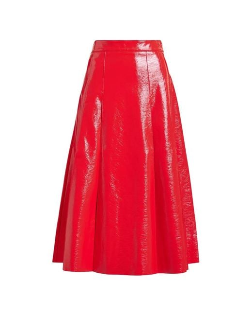 Essentiel Antwerp Leather A-Line Midi Skirt in Red | Lyst UK