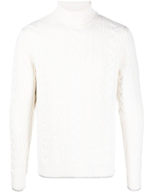 Peserico Wool Cable Knit Roll Neck Jumper In White For Men Lyst