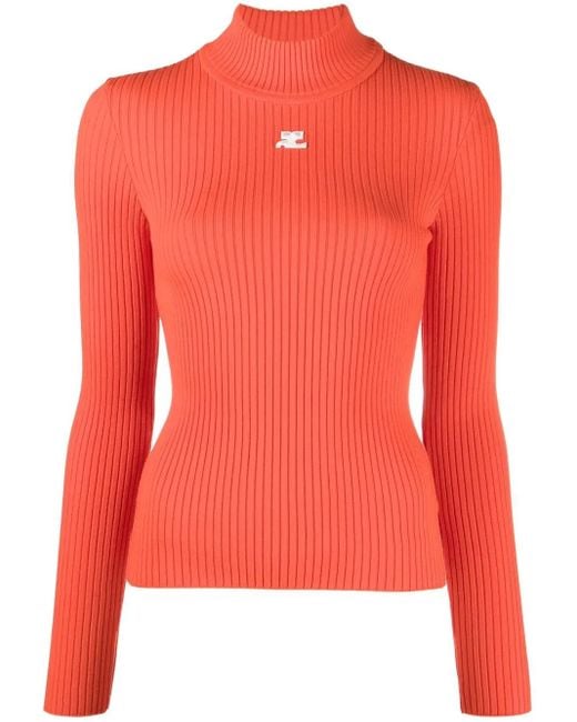 Courreges Logo-Patch Roll Neck Jumper in Red | Lyst UK