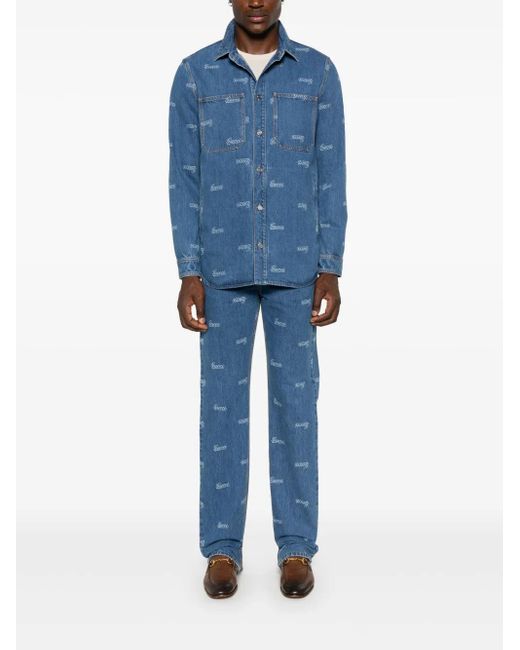 Gucci Logo-Print Jeans in Blue for Men | Lyst