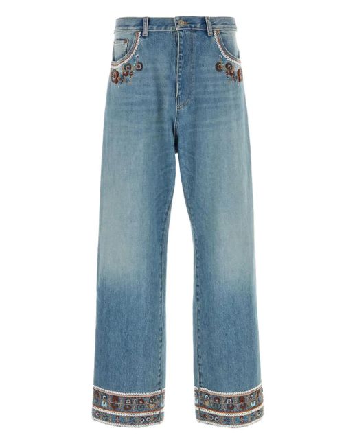 Valentino Garavani Embroidered-Cuff Jeans in Blue for Men | Lyst UK