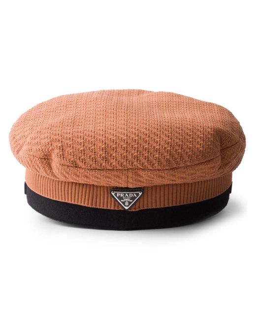 Prada Logo-Plaque Knitted Beret in Brown for Men | Lyst UK