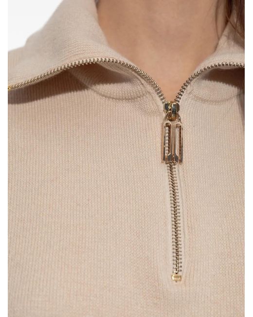 Victoria Beckham Half-Zip Milano Sweater in Natural | Lyst UK