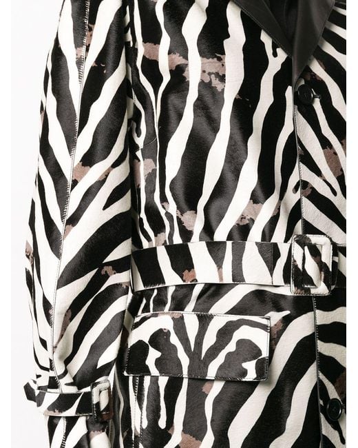 Tod's Zebra Print Calf Hair Trench Coat in Black | Lyst UK