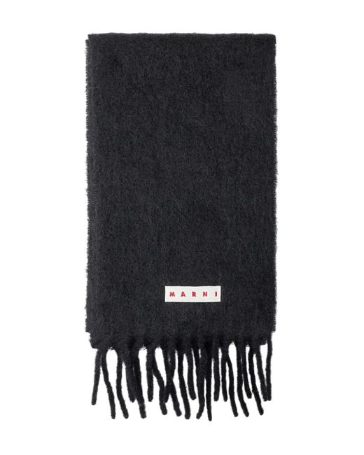 Marni Fringed Wool Scarf in Black | Lyst UK