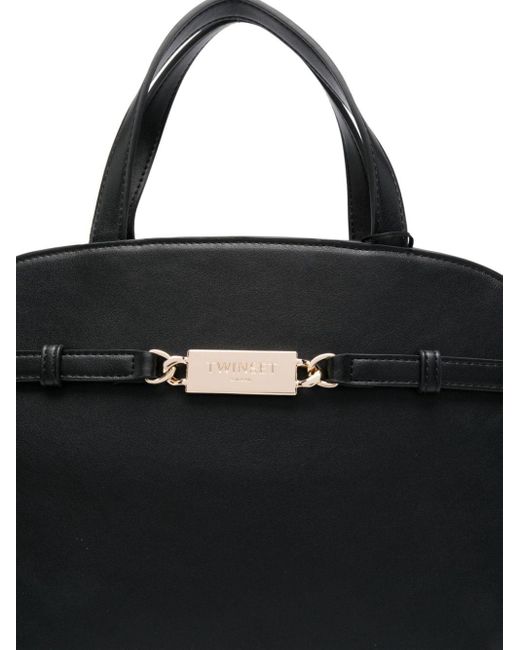 Twin Set Logo-Plaque Tote Bag in Black | Lyst