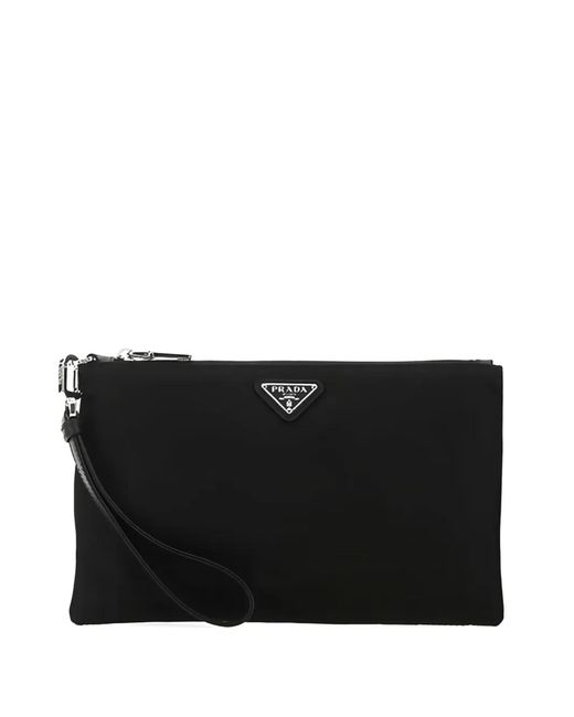 Prada Enamel Triangle Logo Tote Bag in Black | Lyst UK