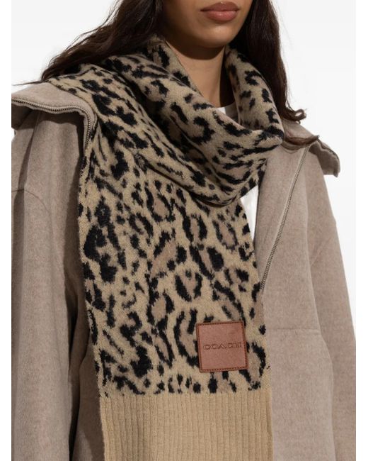 COACH Animal-Print Logo-Patch Scarf in Metallic | Lyst UK
