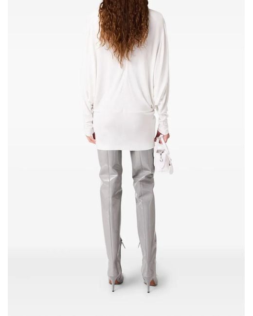 Stella McCartney Pleated Crewneck Long-sleeve Mini Dress in White | Lyst