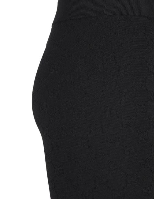 Gucci Gg Motif Ribbed Leggings in Black | Lyst UK