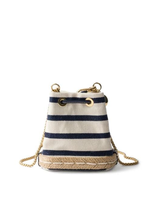 Prada Striped Bucket Bag in White | Lyst