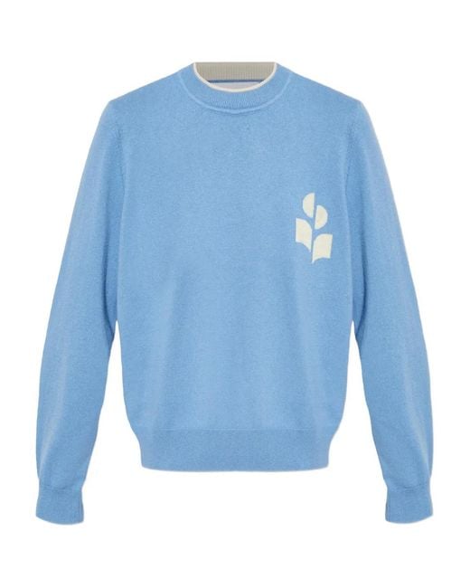 Isabel Marant Intarsia-Knit Logo Sweater in Blue | Lyst