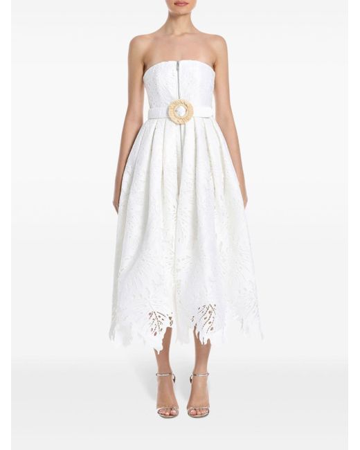 LEO LIN Norine Bustier Midi Dress in White | Lyst