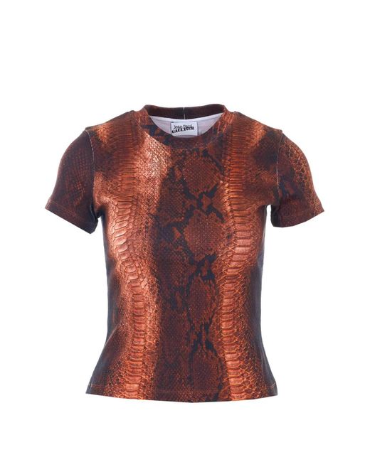 Jean Paul Gaultier Python-Print Crew-Neck T-Shirt in Red | Lyst UK