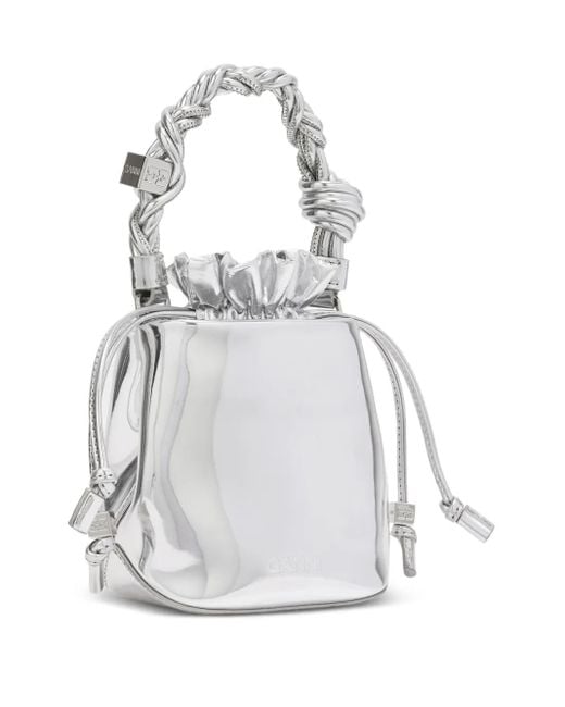 Ganni Mini Bou Twisted-Handle Bucket Bag in Gray | Lyst