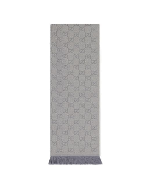 Gucci Gg Logo Pattern Fringed Scarf in Grey | Lyst UK