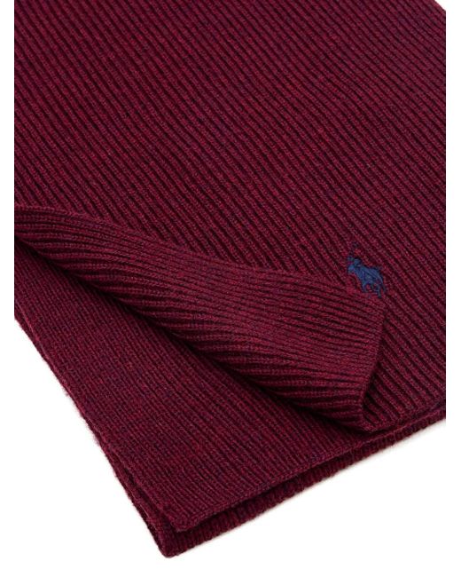 Polo Ralph Lauren Ribbed Logo-Embroidered Wool Scarf in Purple for Men ...