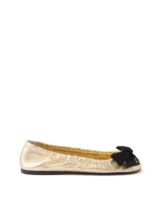 Prada Leather Ballet Flats in White | Lyst UK