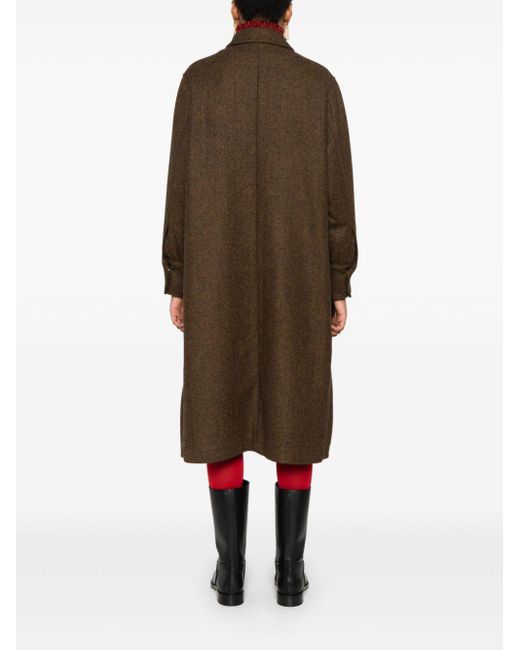 Plan C Herringbone Coat in Brown | Lyst