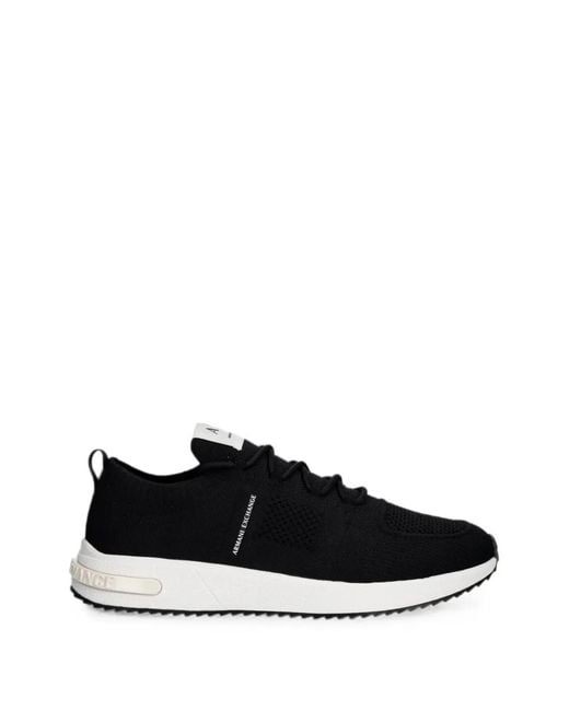 ARMANI EXCHANGE Logo-Print Knitted Sneakers in Black for Men | Lyst UK