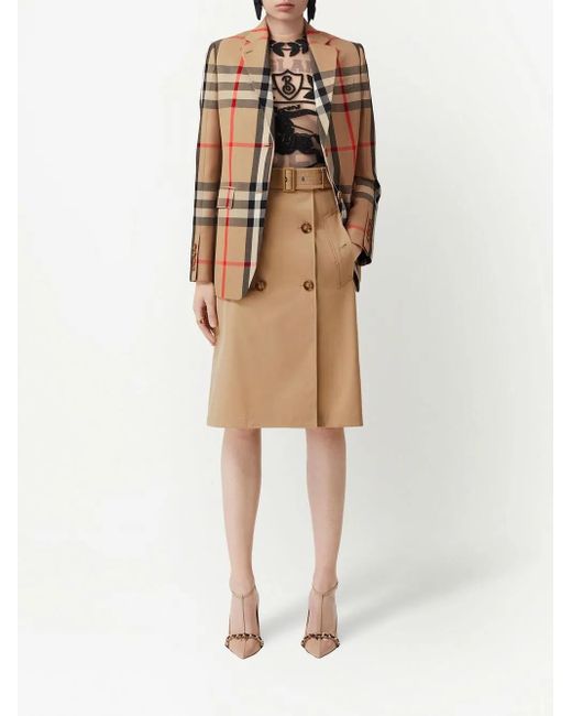 Burberry Check Motif Wool Blazer in Brown | Lyst