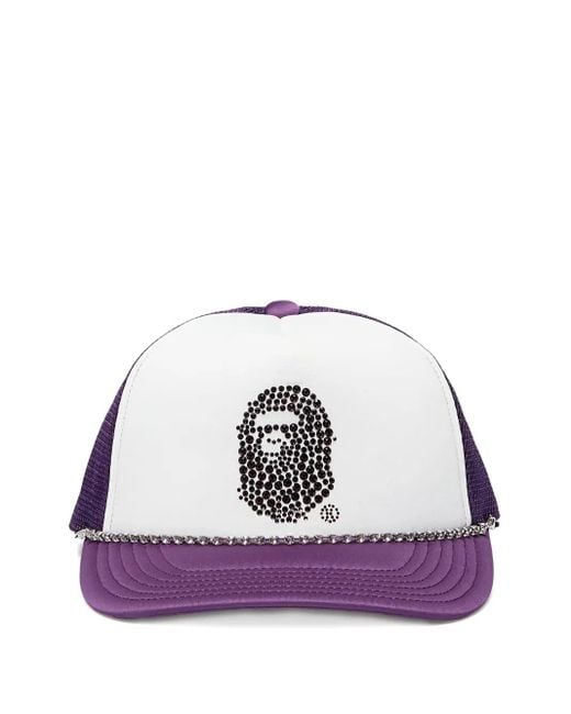 A Bathing Ape X Swarovski Rhinestone Ape-Head Mesh Cap in Purple | Lyst