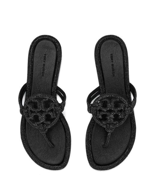 Tory Burch Miller Crystal-embellished Slides in Black | Lyst