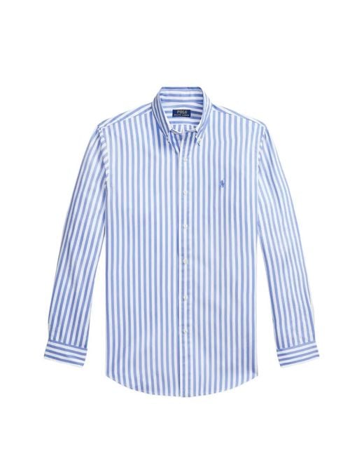 Polo Ralph Lauren Vertical-Stripe Logo-Embroidered Shirt in Blue for ...