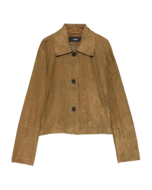 Arma Button Suede Jacket in Natural | Lyst UK