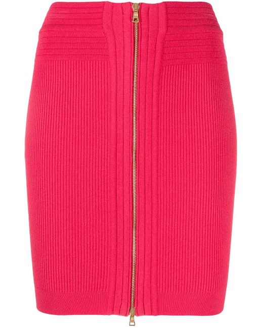 Balmain High-Waisted Knitted Miniskirt in Pink | Lyst UK