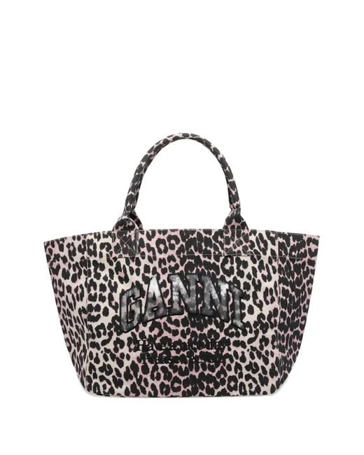 Ganni Logo-Print Leopard-Pattern Tote Bag in Black | Lyst UK
