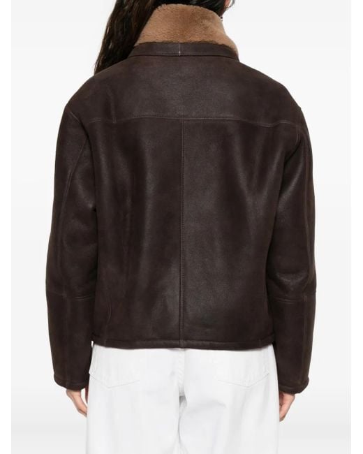 Arma Shearling-collared Leather Coat in Brown | Lyst UK
