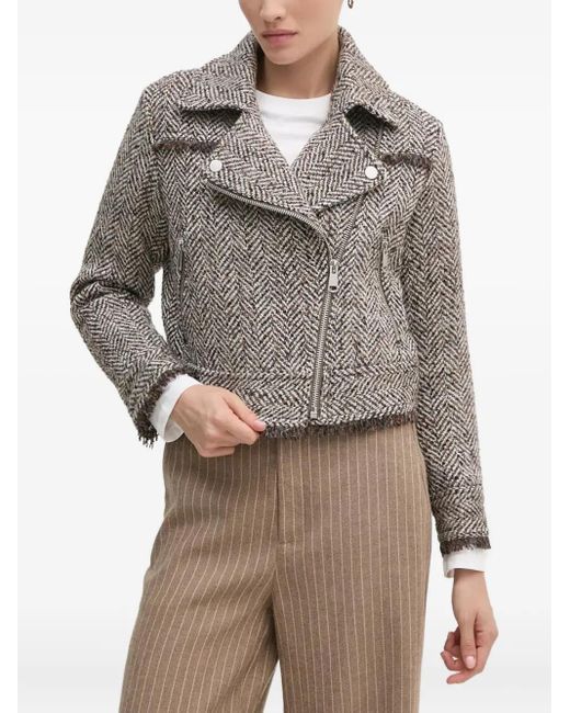 Sisley Herringbone-Pattern Jacket in Grey | Lyst UK
