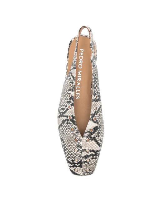 Pedro Miralles Snake-Effect Eyelet-Embellished Ballet Flats in White | Lyst