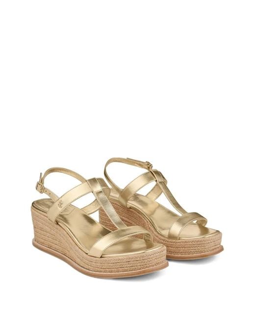 Jimmy Choo Theia 60 Leather Wedge Sandals in Natural | Lyst