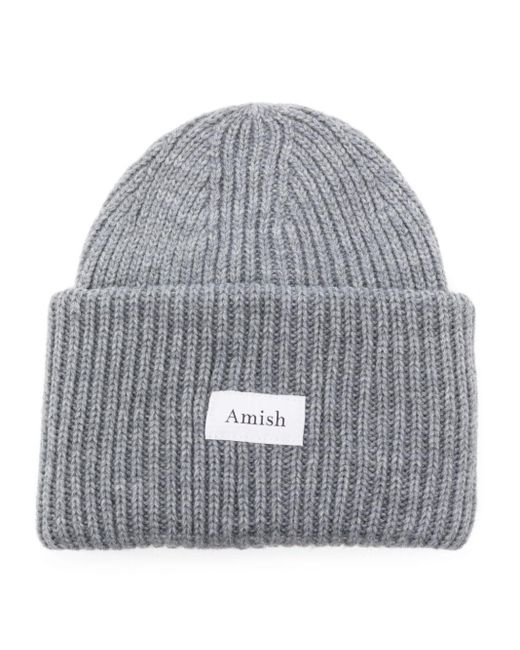 AMISH Logo-Appliqué Ribbed Beanie in Gray for Men | Lyst