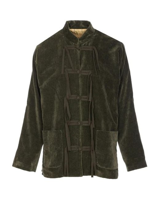 Uma Wang Kippy Frog-Closure Velvet Jacket in Green | Lyst UK