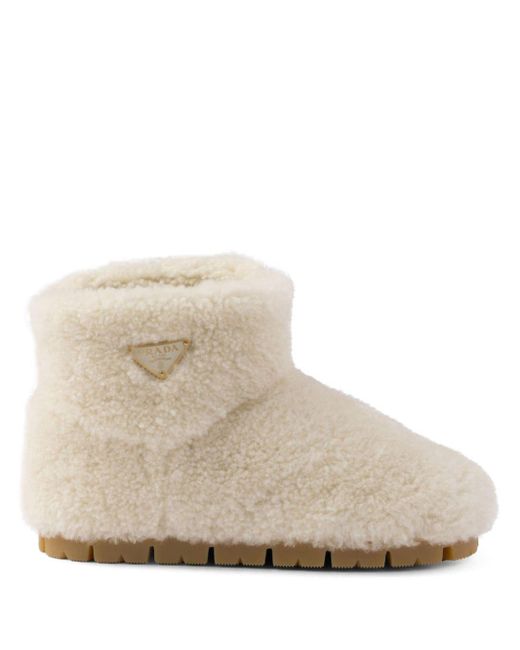 Prada Shearling Booties in Natural | Lyst