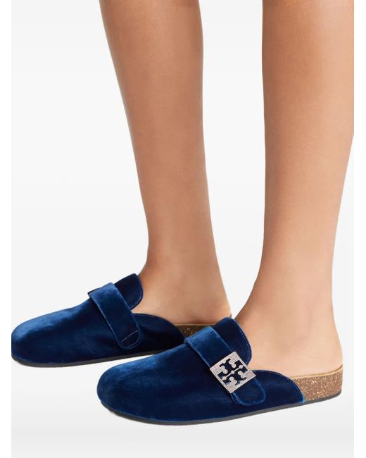 Tory Burch Crystal-Embellished Velvet Slippers in Blue | Lyst UK