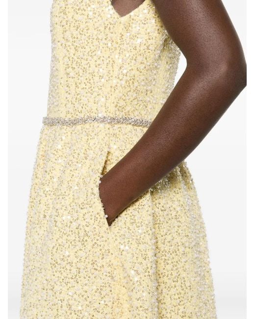 Alice + Olivia Embellished Flared Mini Dress in Natural | Lyst UK