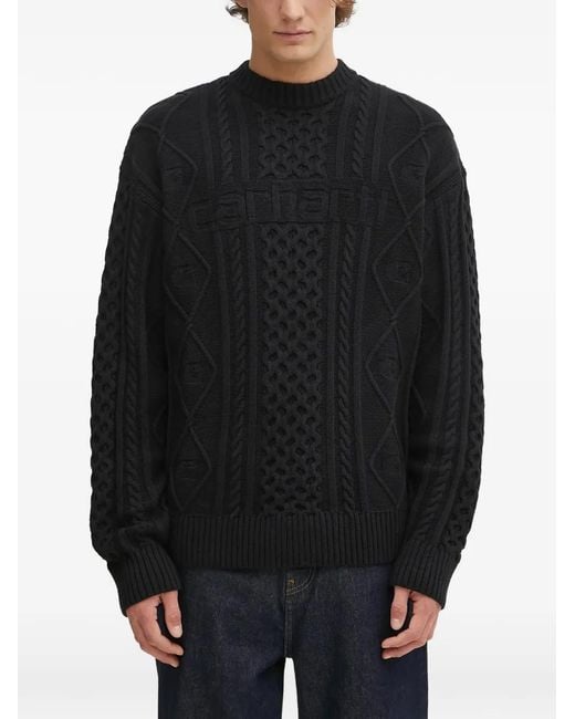 Carhartt Cable-Knit Logo Sweater in Black for Men | Lyst UK