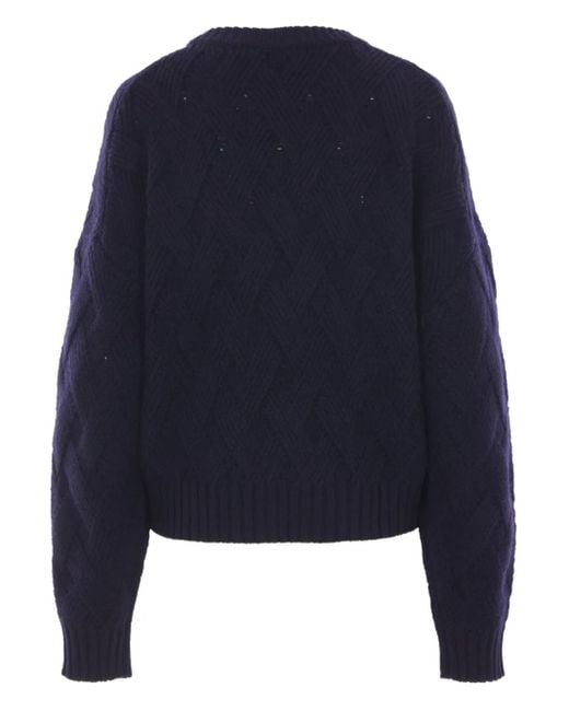 Allude Diamond-Pattern Wool Sweater in Blue | Lyst