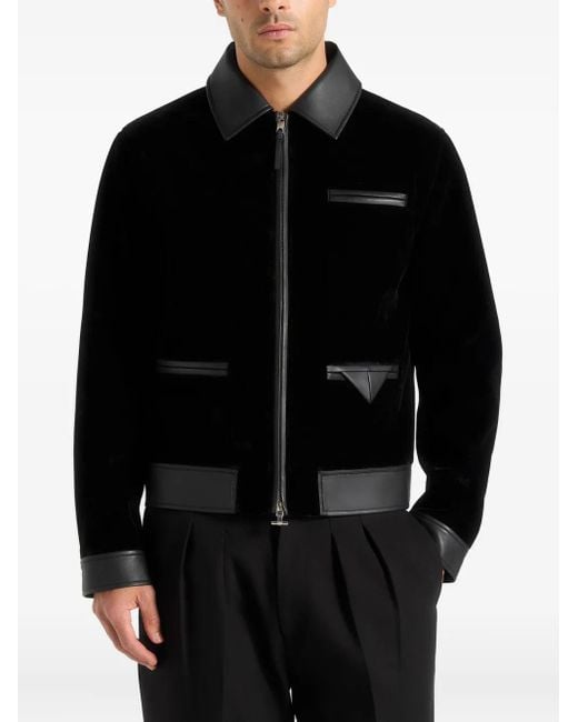 Manière De Voir Tony Velvet-Finish Leather Contrast-Detail Jacket in ...
